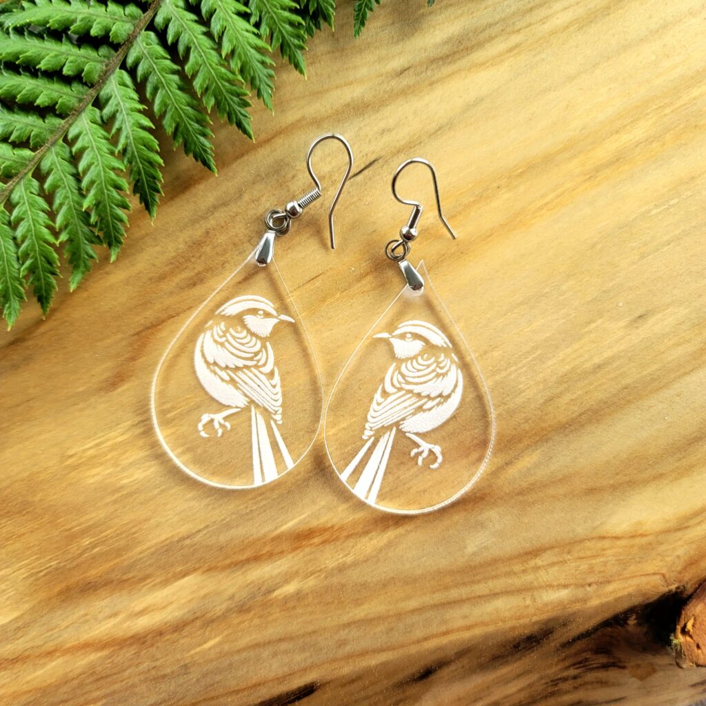 Acrylic Earrings – Fantail/Piwakawaka - Samsara